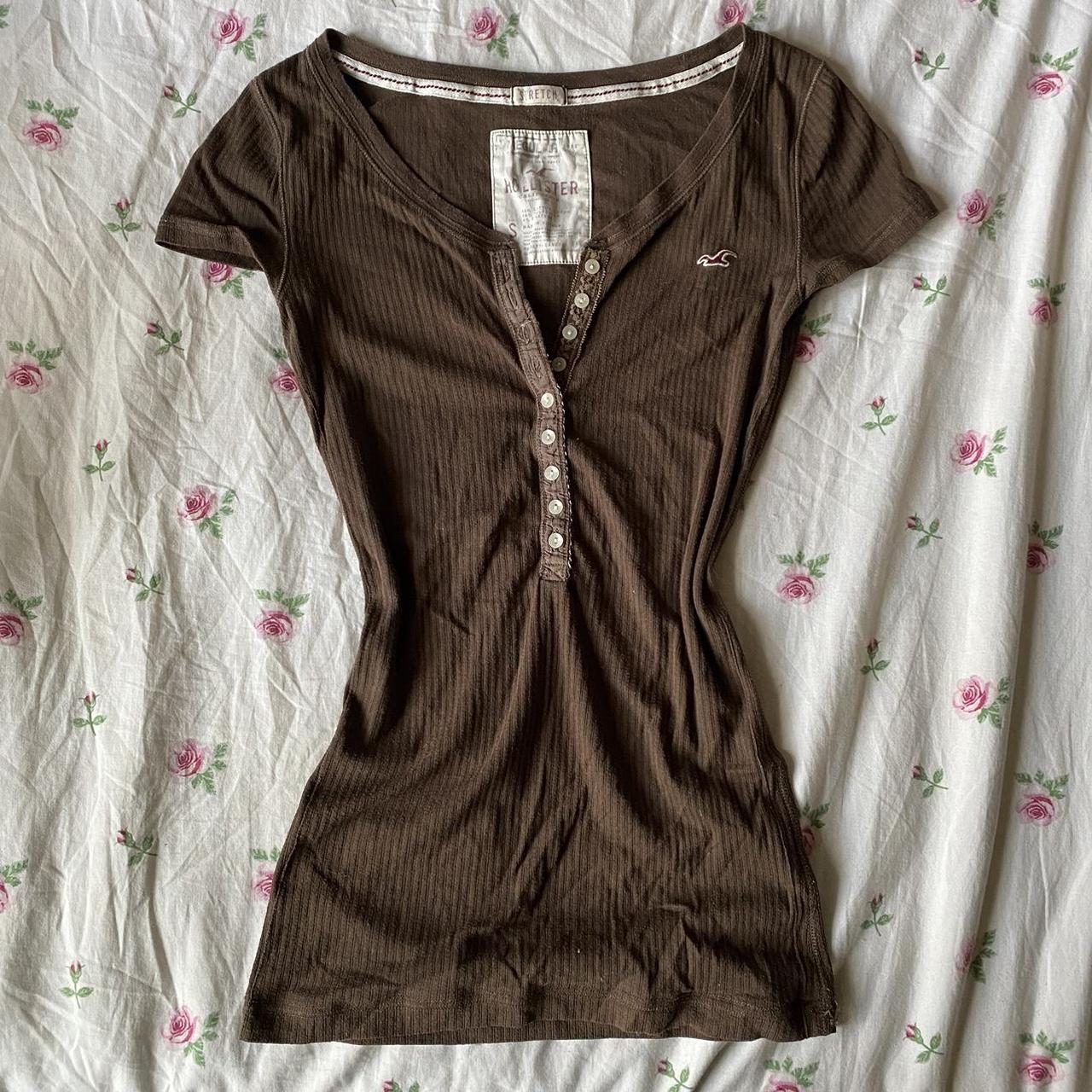 2000s brown hollister babydoll milkmaid top been... - Depop