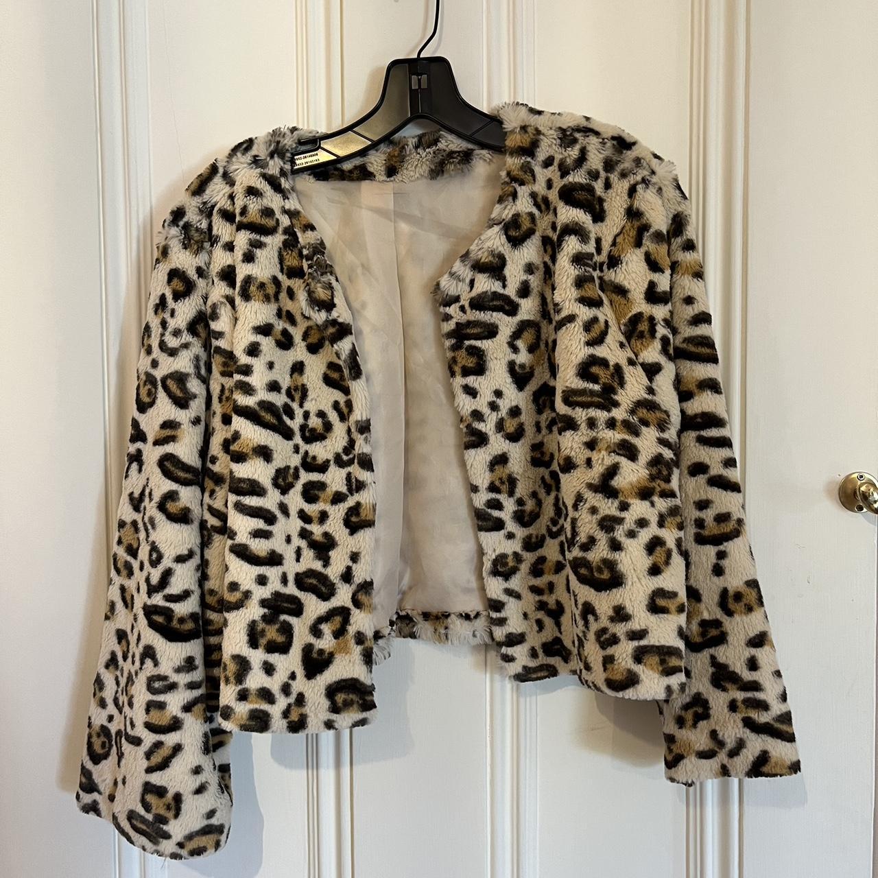 Leopard print fluffy fur jacket - Depop