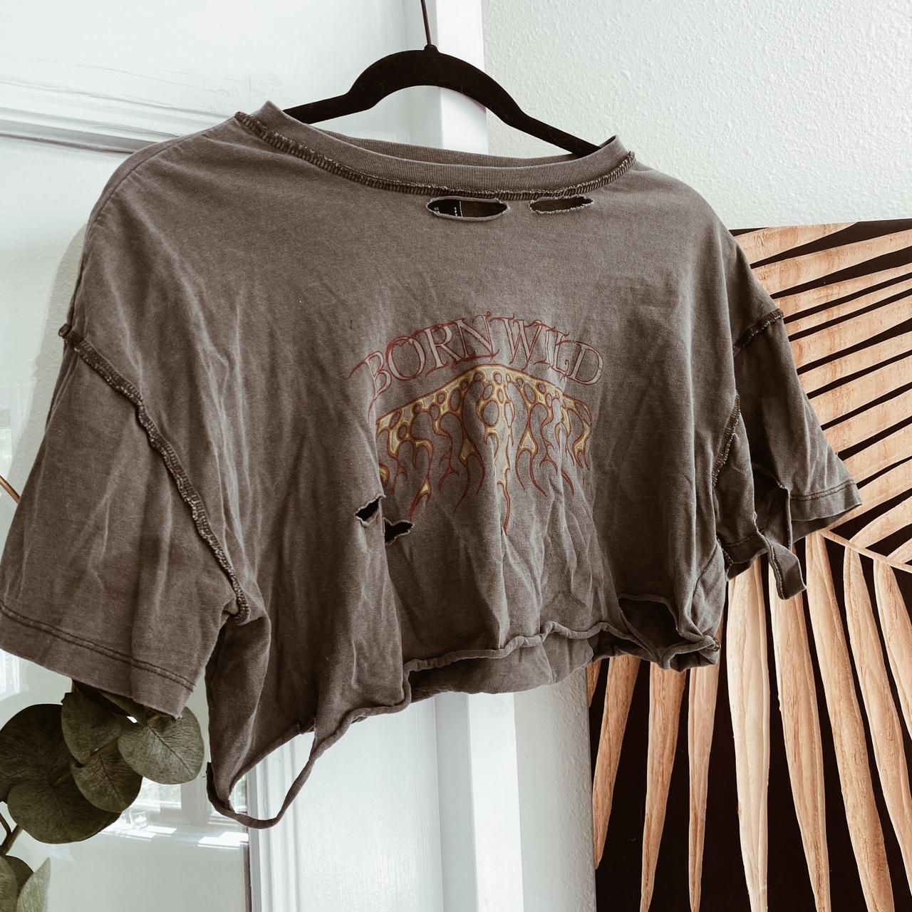 Distressed crop top "Born Wild" on front "Wish You... - Depop