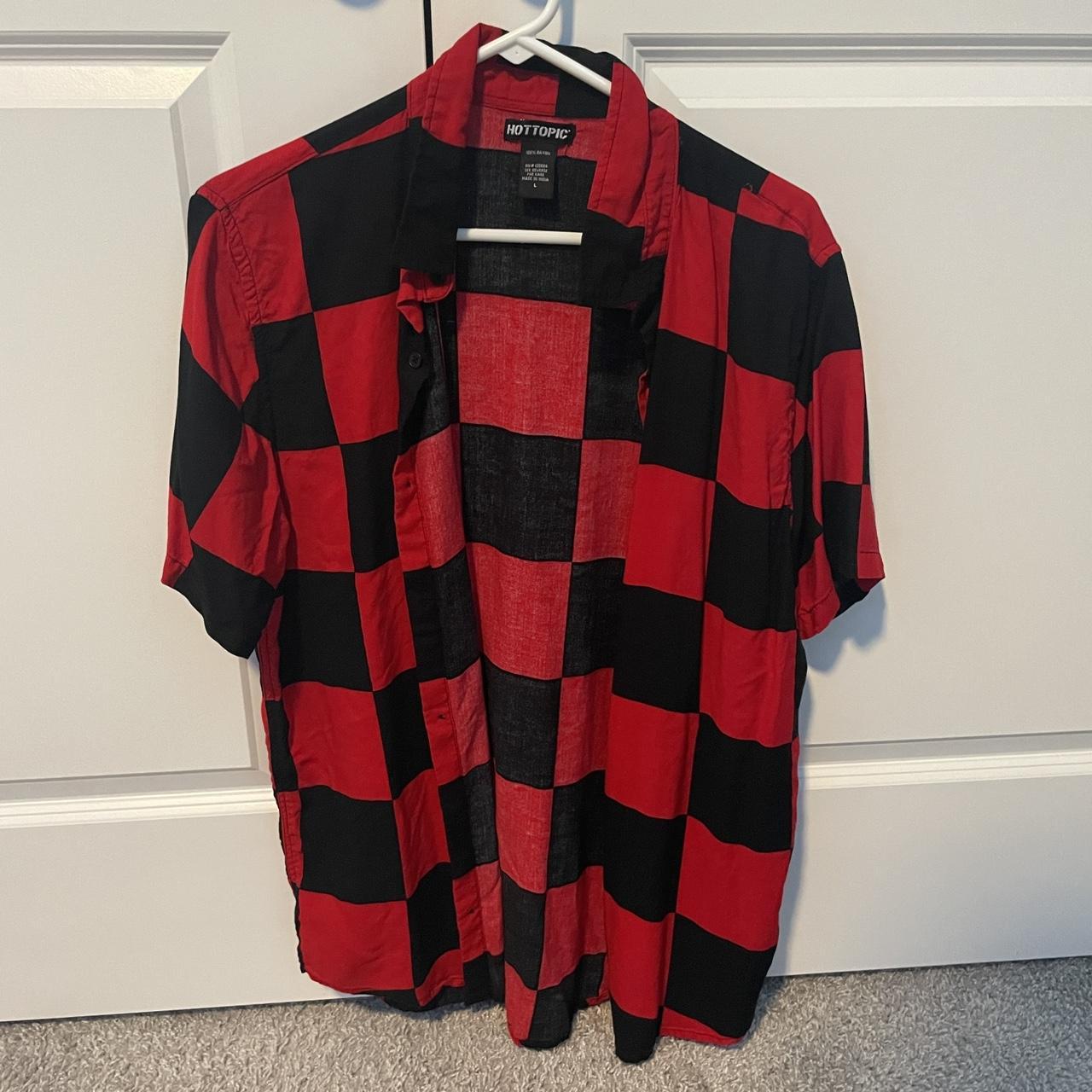 hot topic button up red and black shirt, very... - Depop