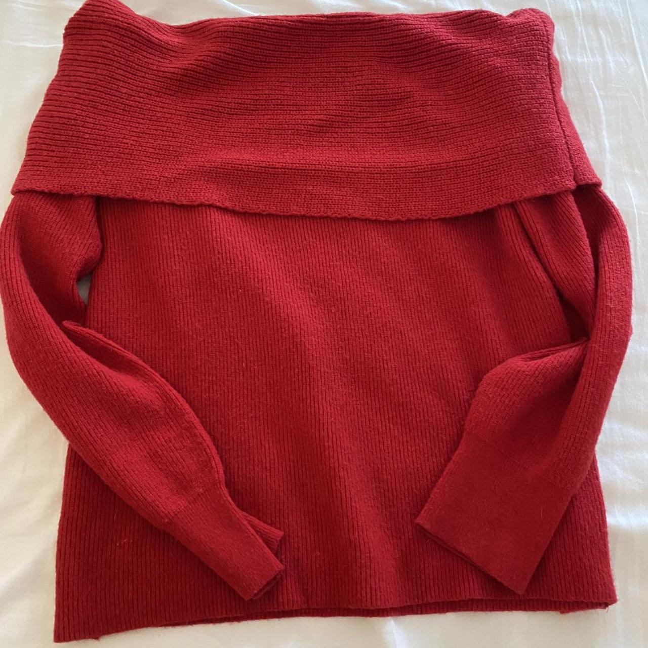 the cutest red off the shoulder sweater!! 💋 perfect... - Depop