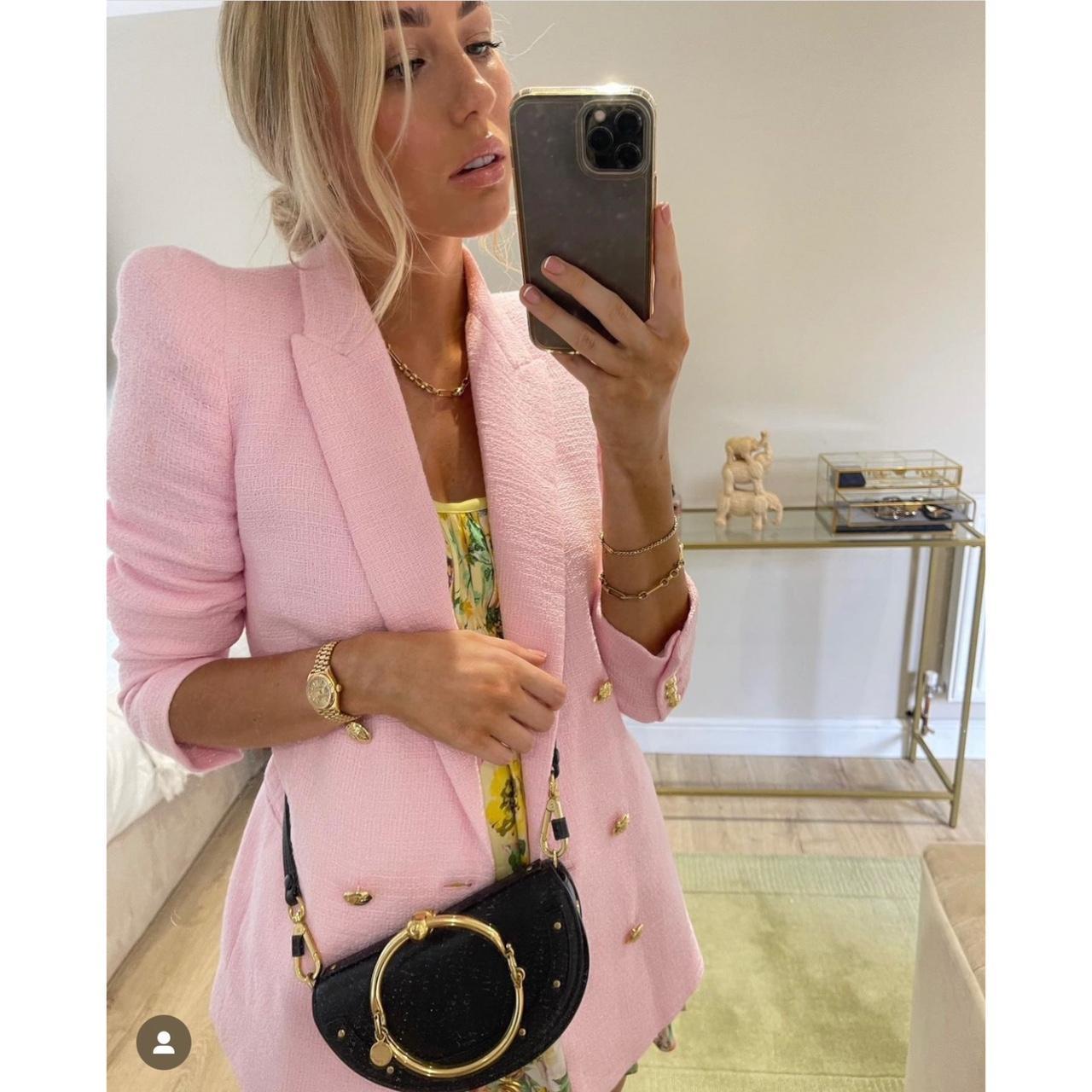 Zara Pink Tweed Blazer with Gold Buttons • Zara... | Depop