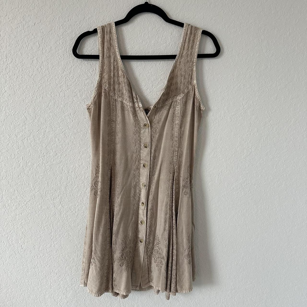 Tan and cream milk tea colored boho dress with... - Depop