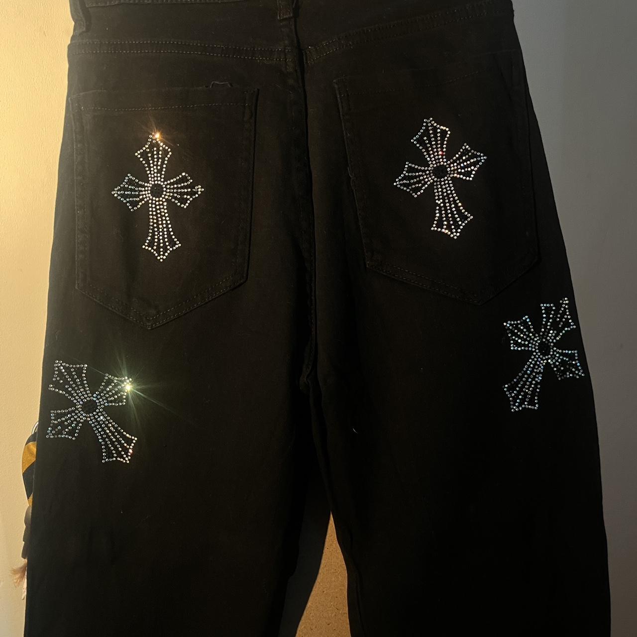 Cross~rhinestone black jeans. •straight leg jeans •new - Depop