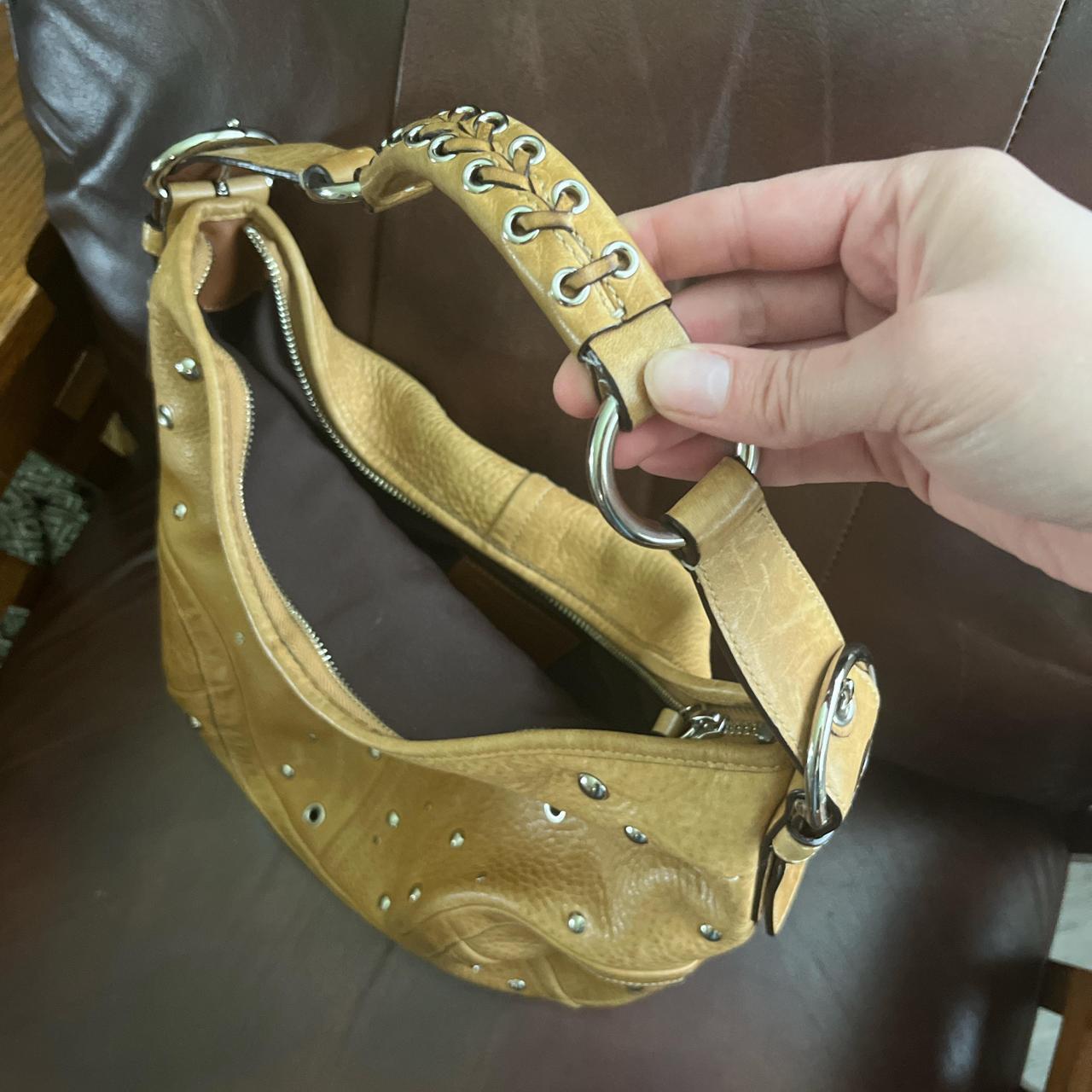 Vintage leather coach bag with whipstitch handle,... | Depop