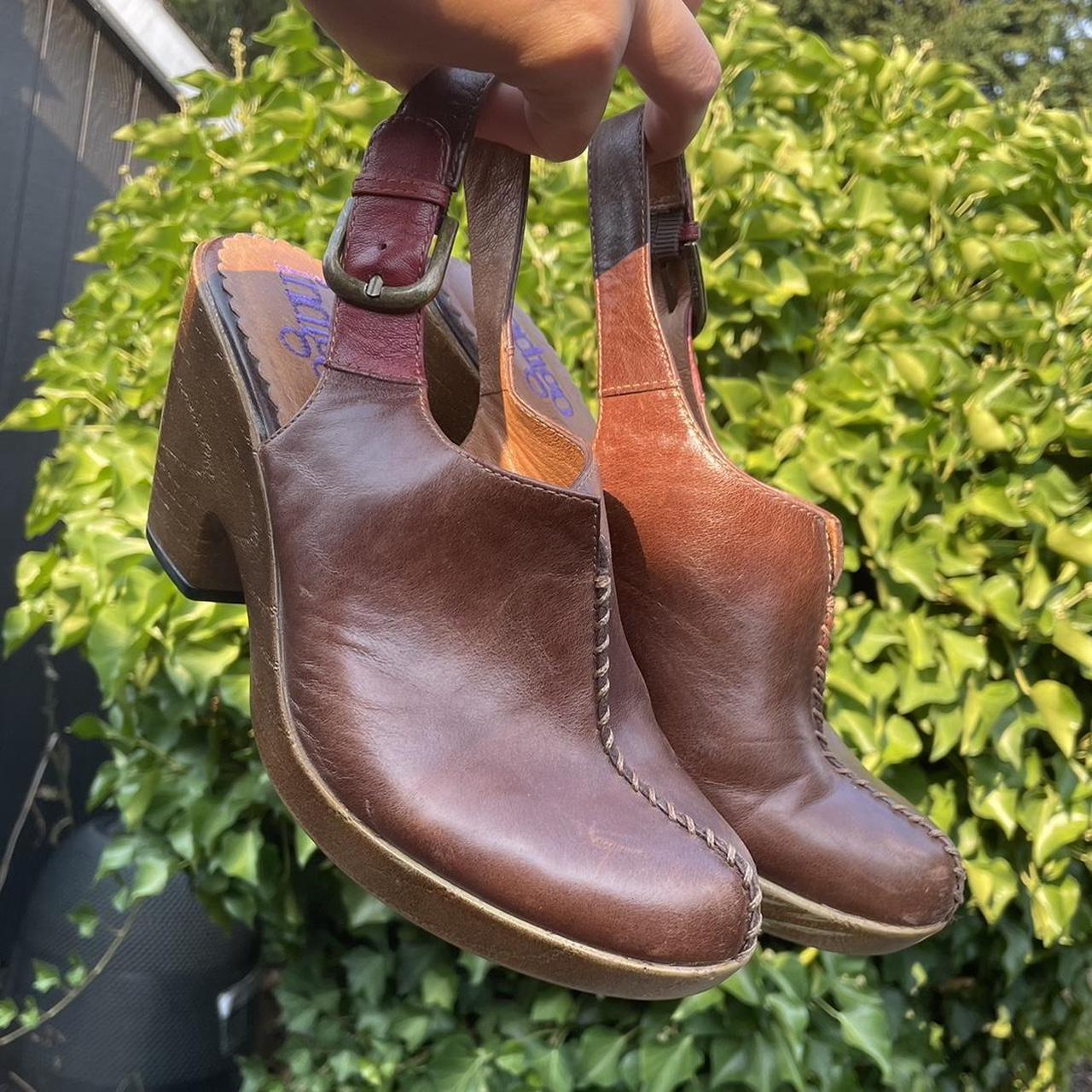 cutest leather heels clogs buckle clasp says size... - Depop