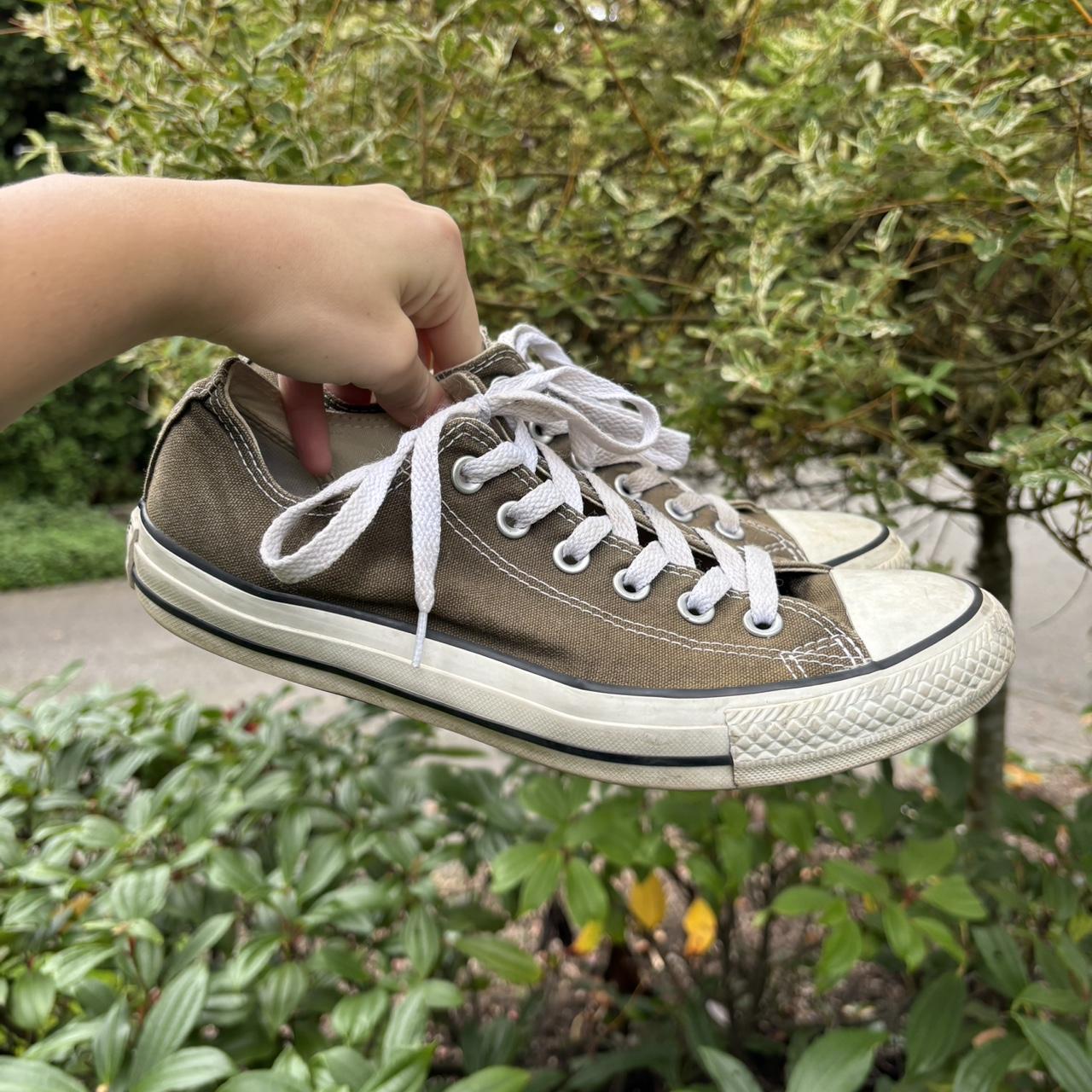 cute low rise olive green converse! size womens 9... - Depop