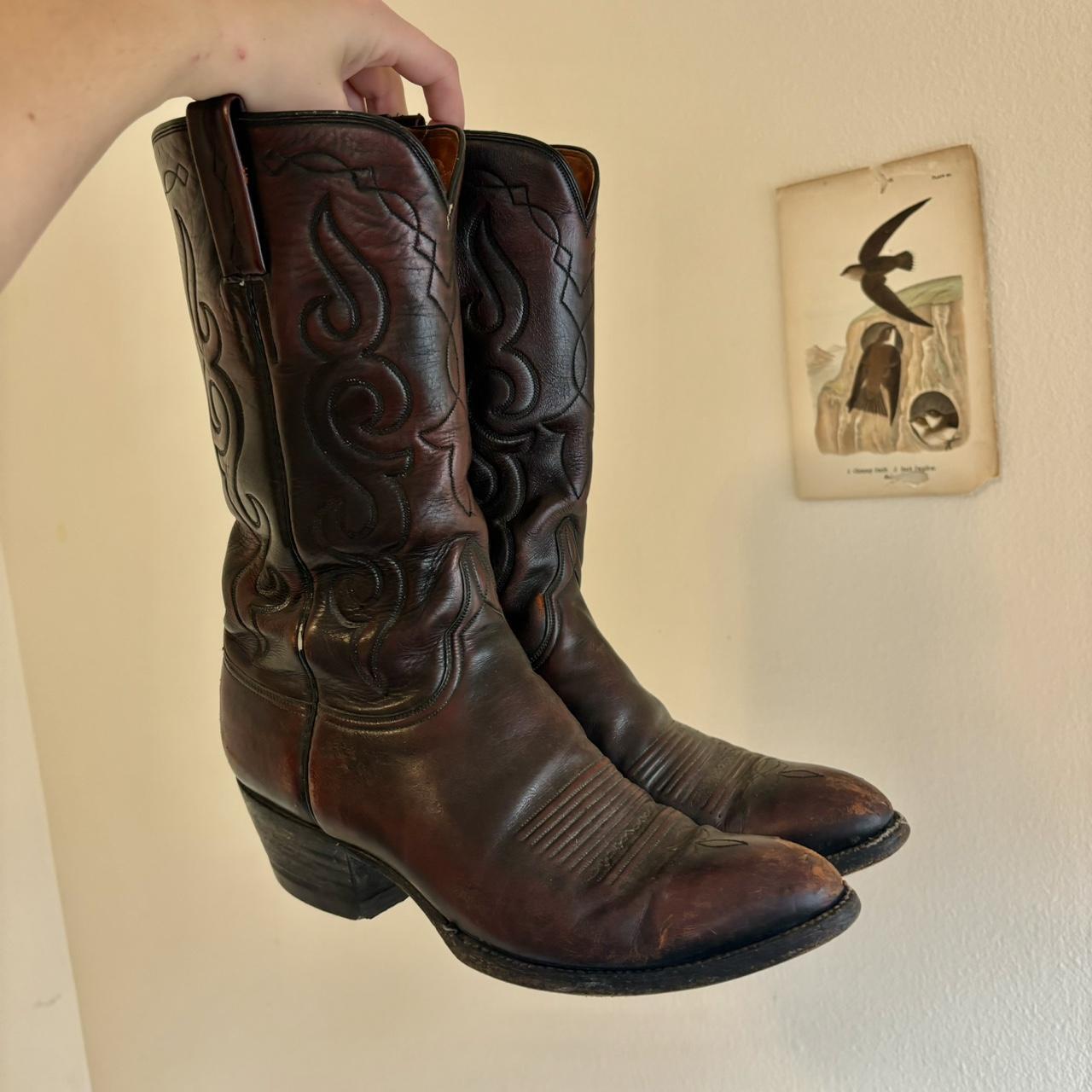 beautiful deep/dark red vintage cowboy boots!! soo... - Depop