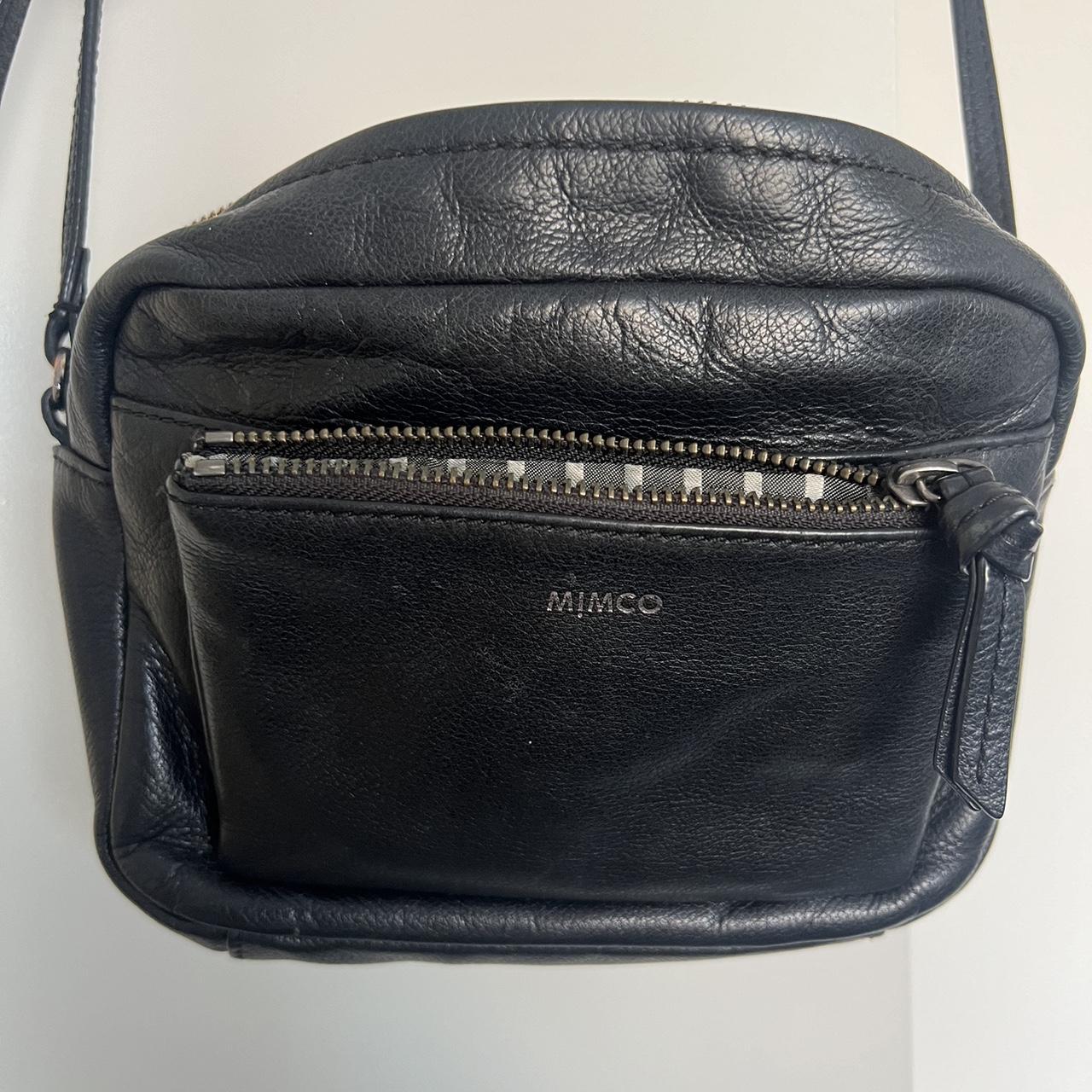 Mimco black leather crossbody bag with adjustable... - Depop