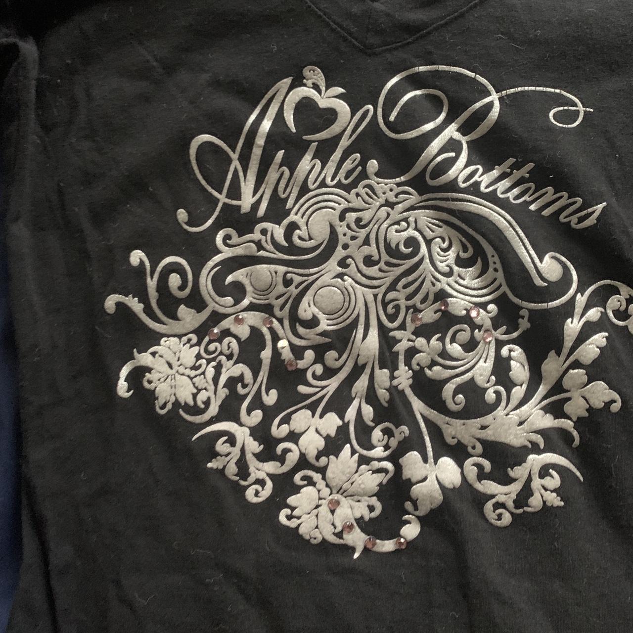 2000s half sleeve apple bottoms black v neck tee... - Depop