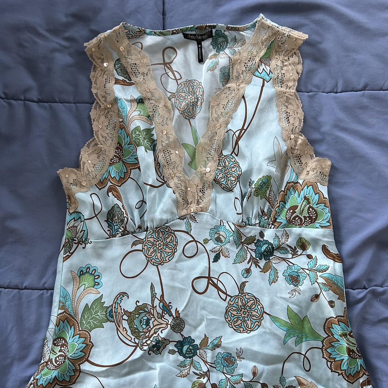 100% sky blue silk tank top slip with lace trim and... - Depop