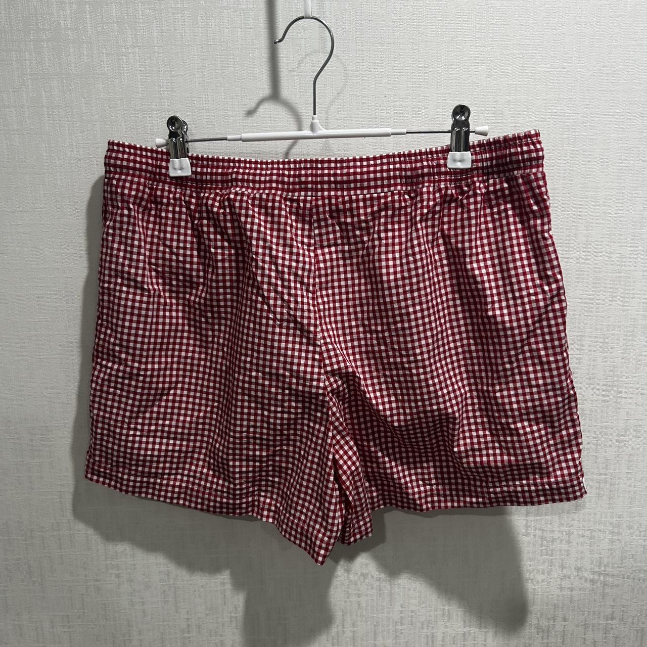 Handmade Red and White Checkered Lounge Shorts Tie... - Depop