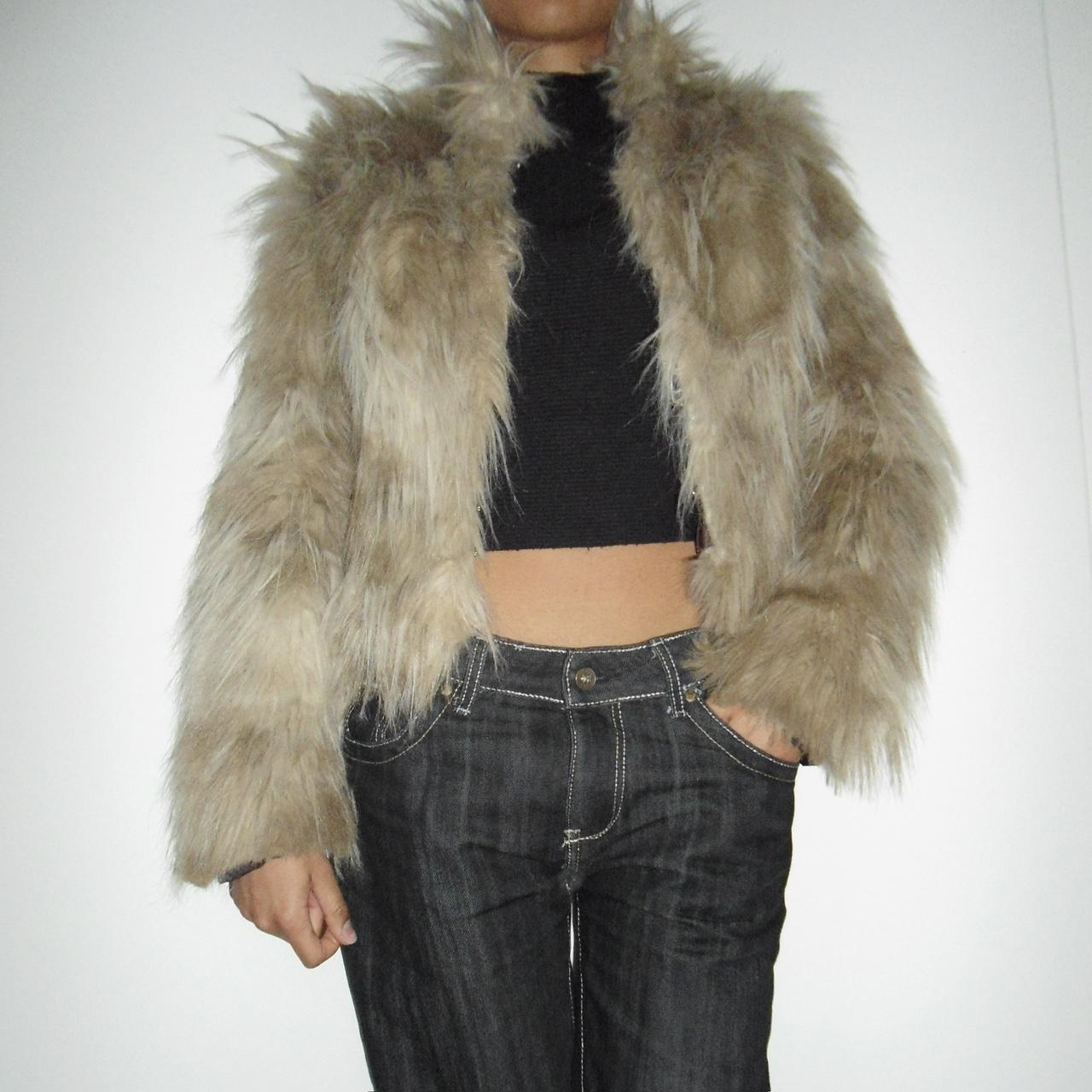 2000s faux fur jacket. Light weight. Clasps up. Best... - Depop