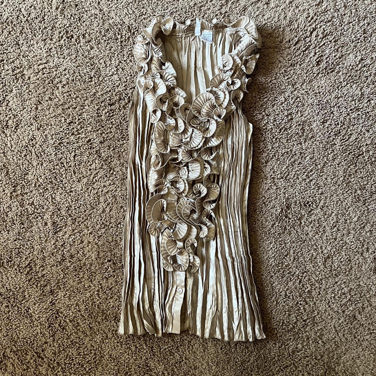 Vintage gold ruffled blouse Size: small Color:... - Depop