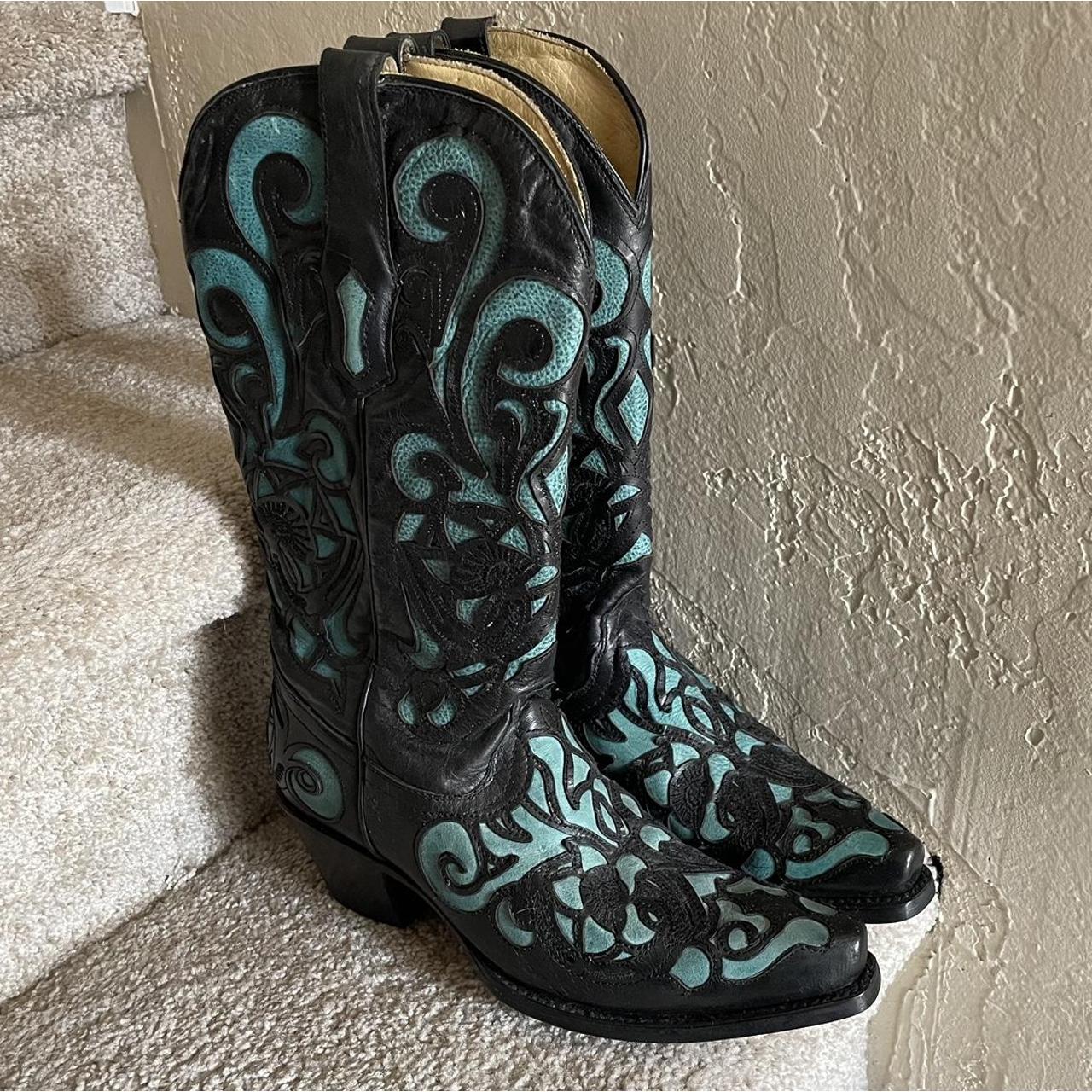 True vintage Corral brand blue and black cowboy... - Depop