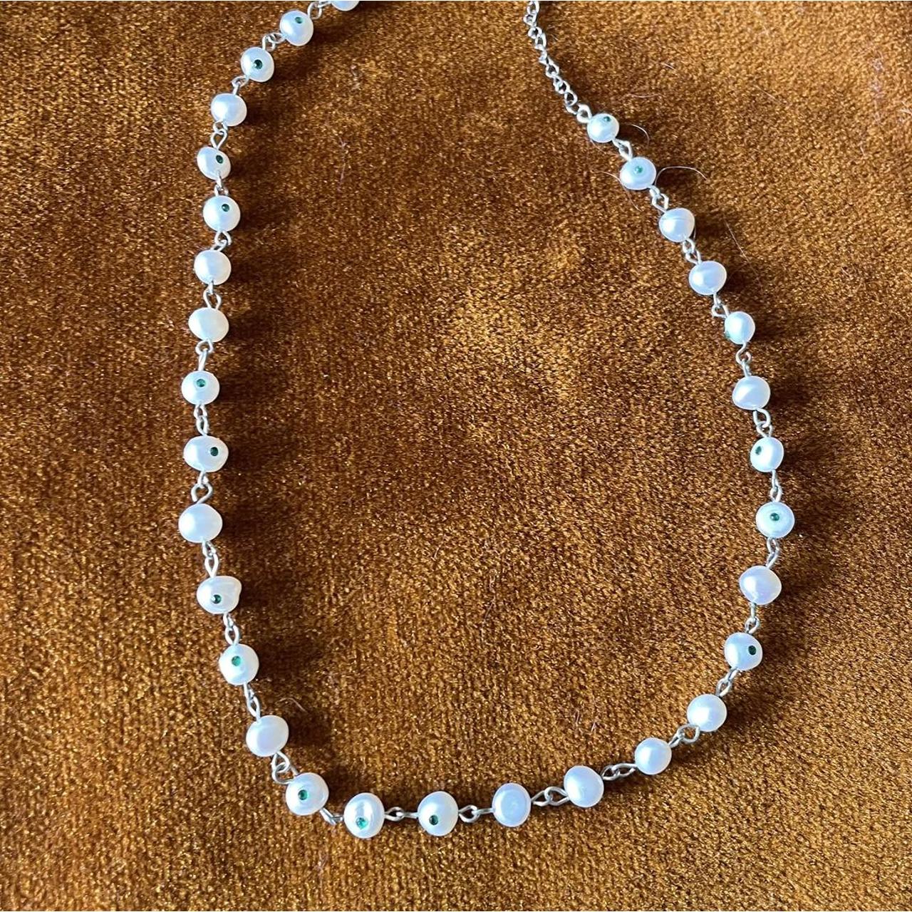 Twelve New York freshwater pearl + green rhinestone... - Depop