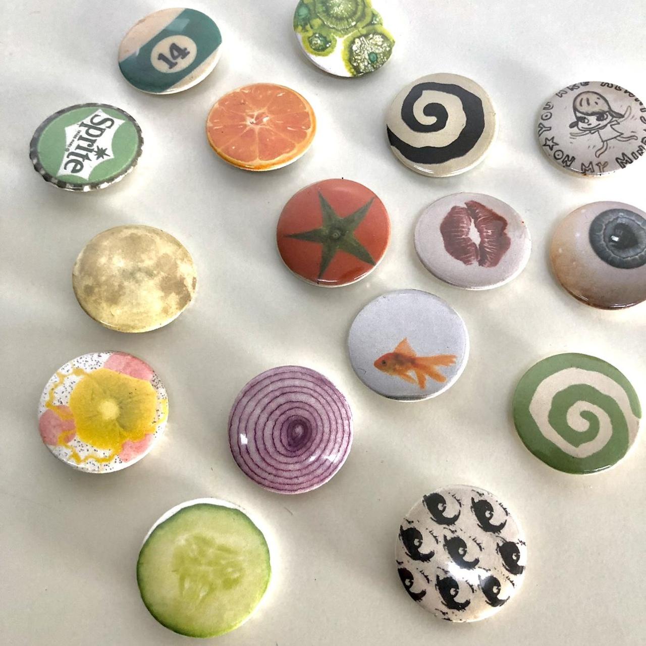 Set of 16 25mm handmade button pin badges