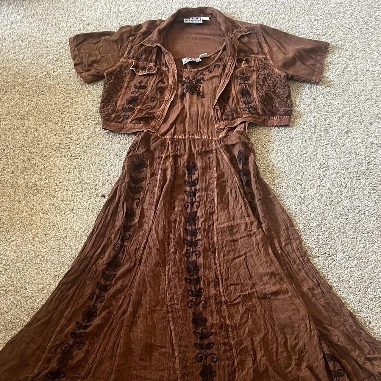 gorgeous brown 2 piece dress and coverup shirt!... - Depop