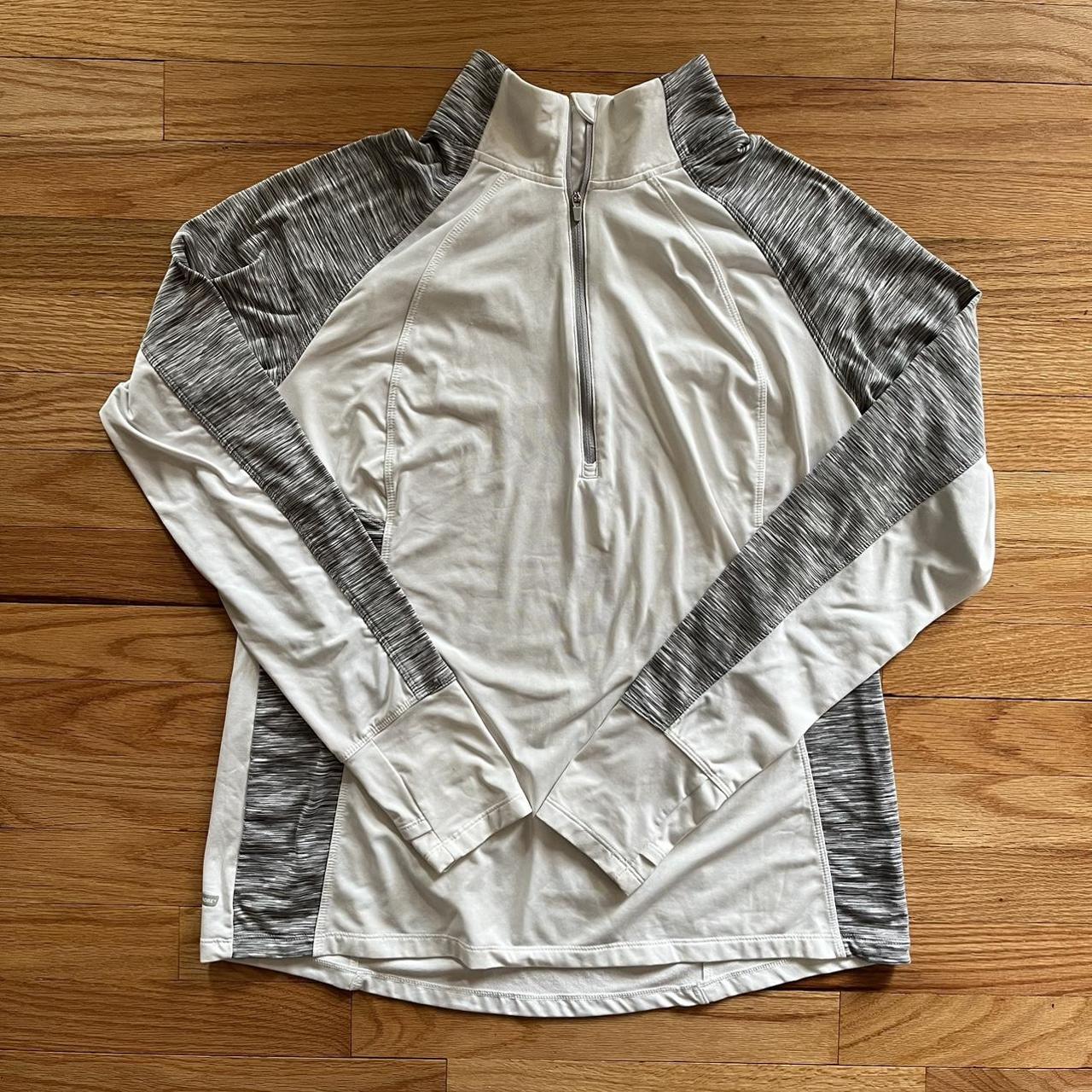 White along Sleeve Athletic Quarter Zip Long sleeve... - Depop