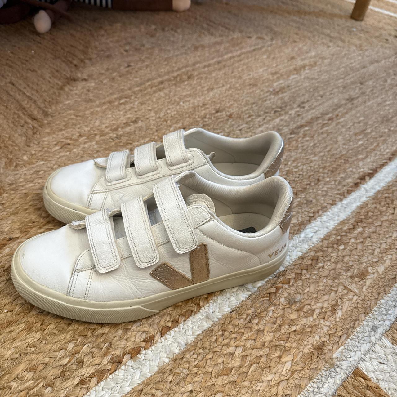 Veja Recife Velcro sneakers in white and gold,... | Depop