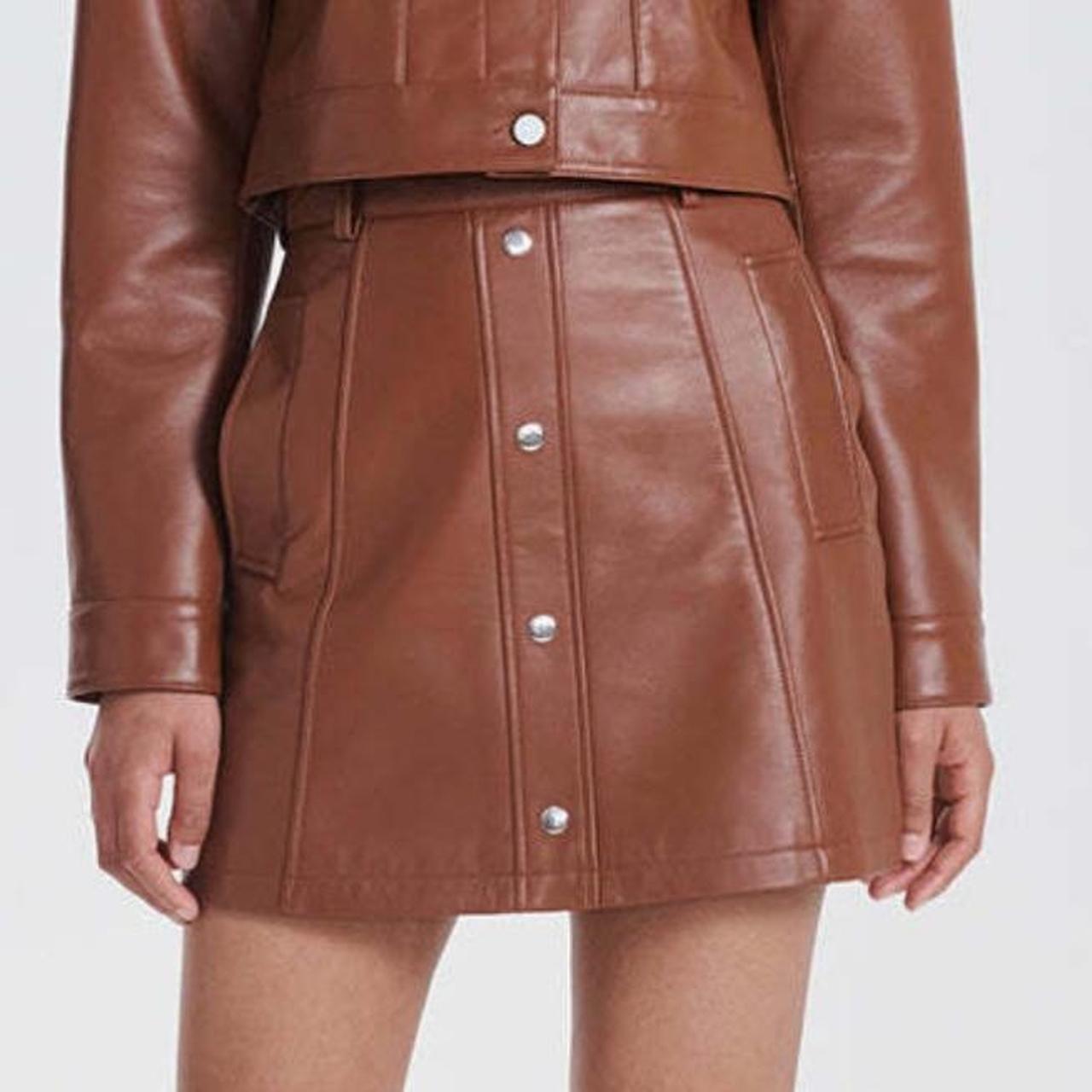 Ena Pelly ‘Blair’ Leather skirt Coco/ brown A-Line... - Depop