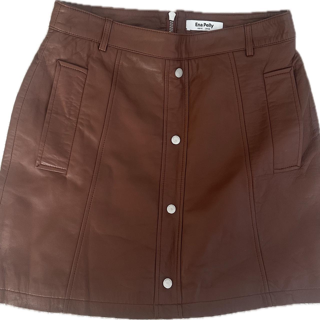 Ena Pelly ‘Blair’ Leather skirt Coco/ brown A-Line... - Depop