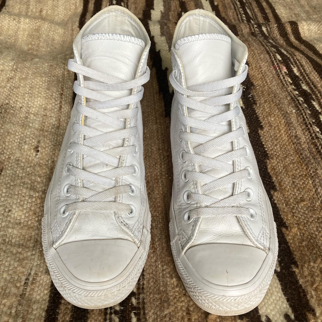 White Converse. White leather high top Coverse... - Depop
