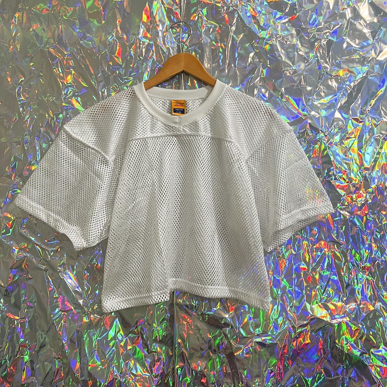 white cropped mesh football jersey youth l/xl - Depop