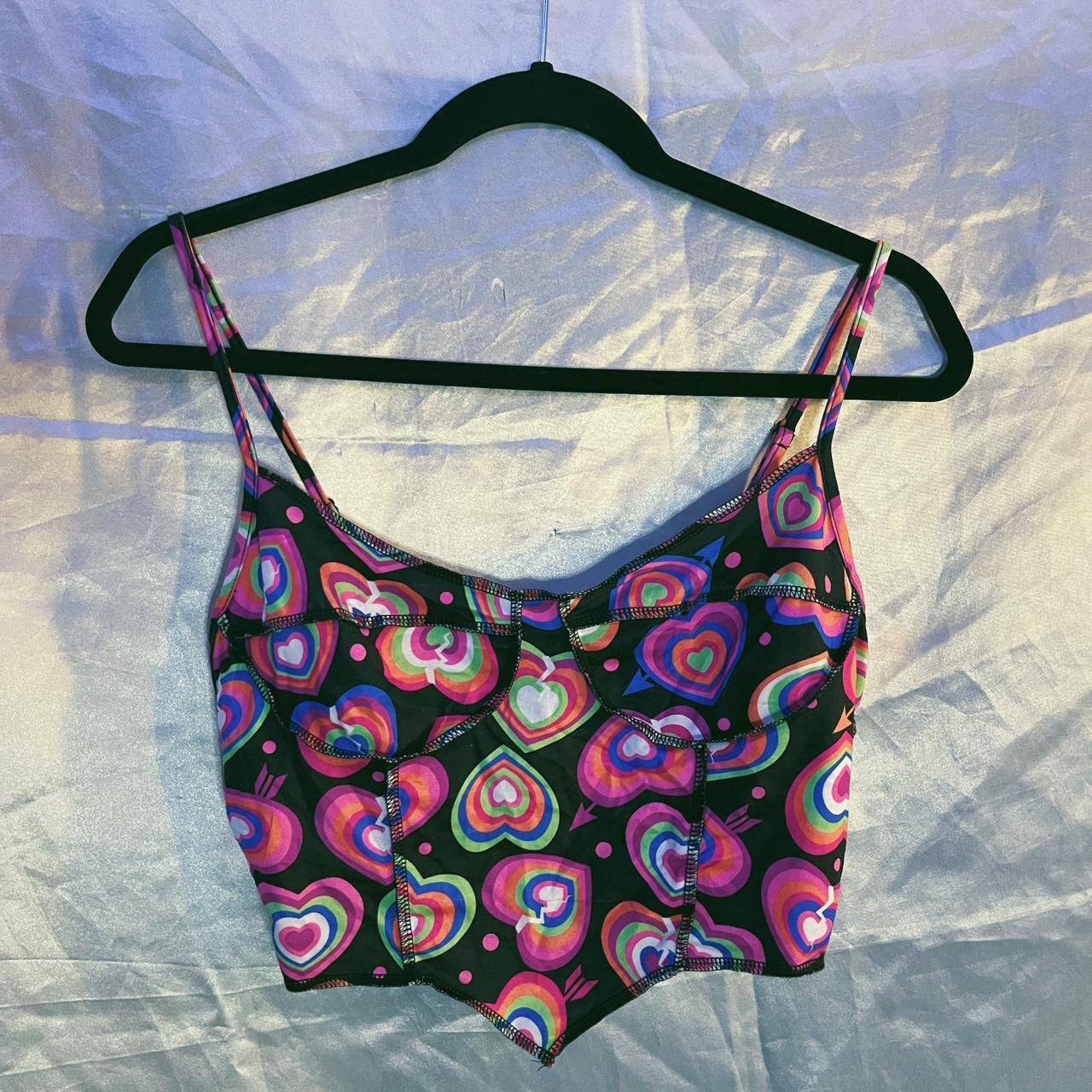 Multi colored heart detailed crop top • from Shein... - Depop