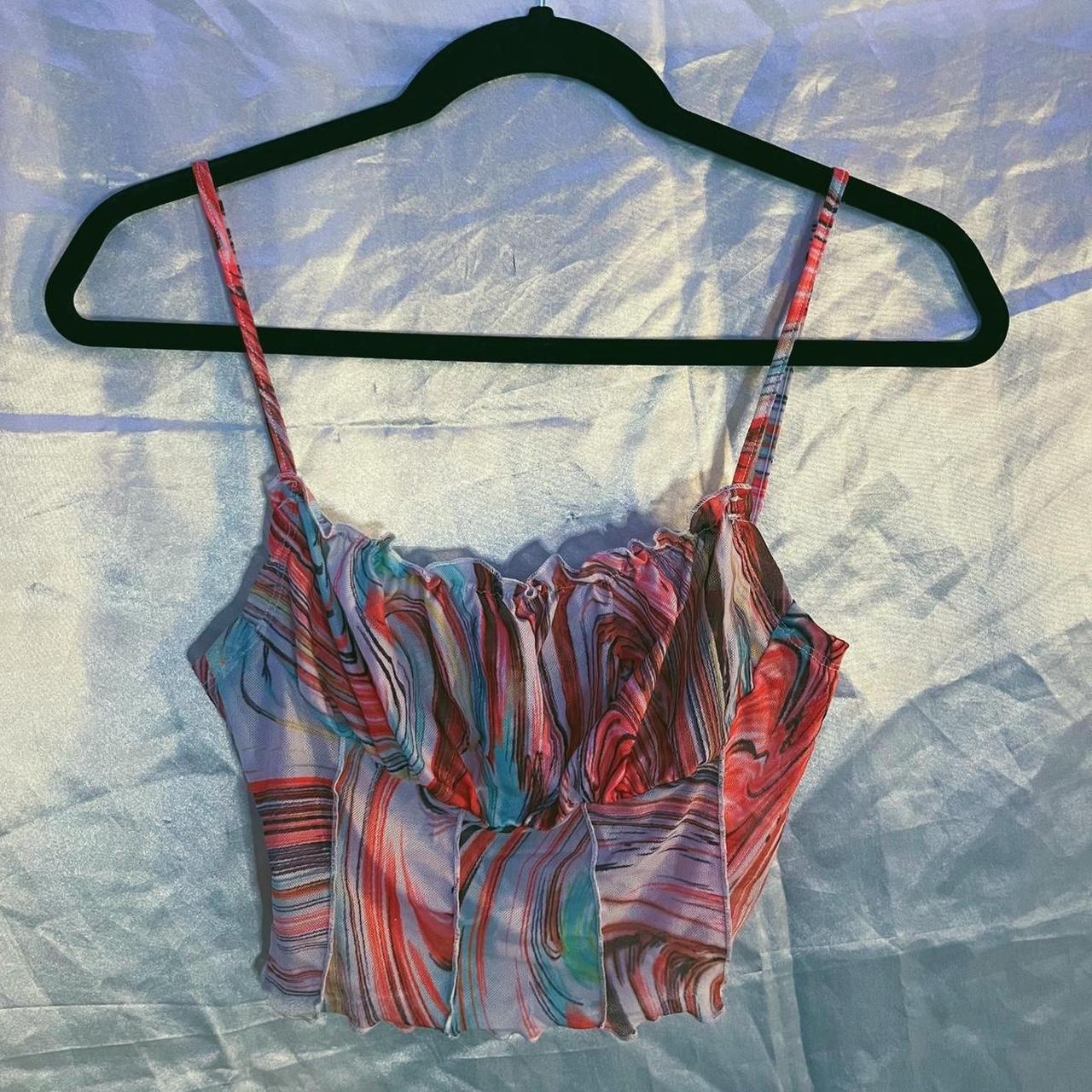 Teal & orange marble mesh cropped tank top • from... - Depop