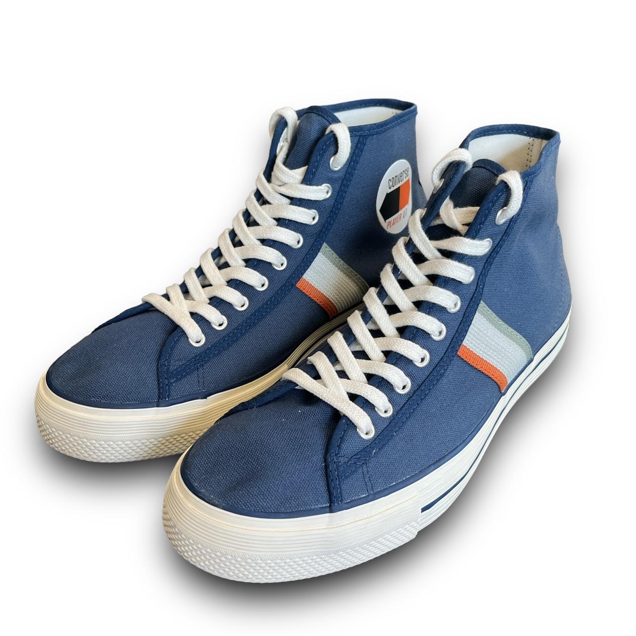 Blue Converse Chuck Taylor Player LT Hi Top... - Depop