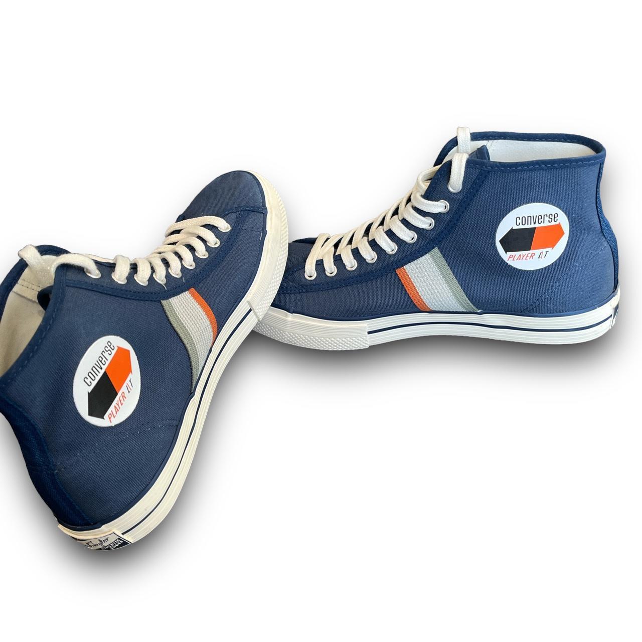 Blue Converse Chuck Taylor Player LT Hi Top... - Depop