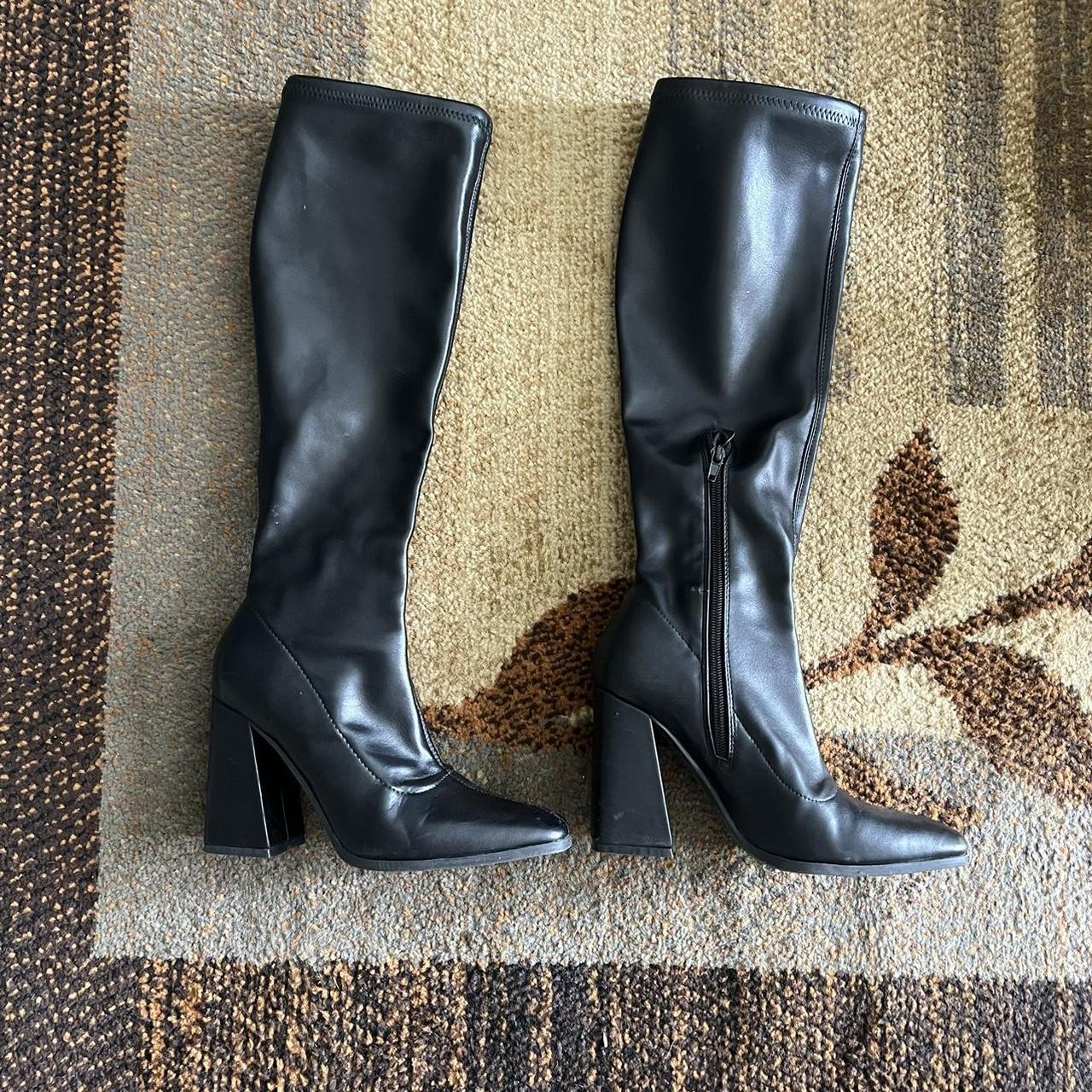 Knee high heeled boots Size 7 Forever 21 Black faux... - Depop