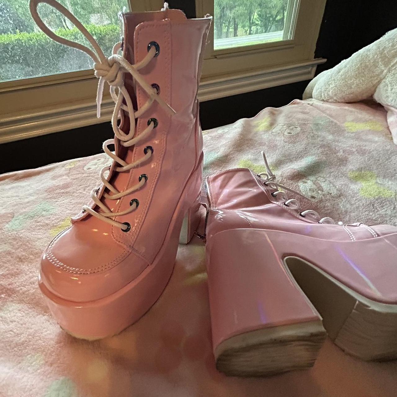 Demonia Women's Pink Boots | Depop