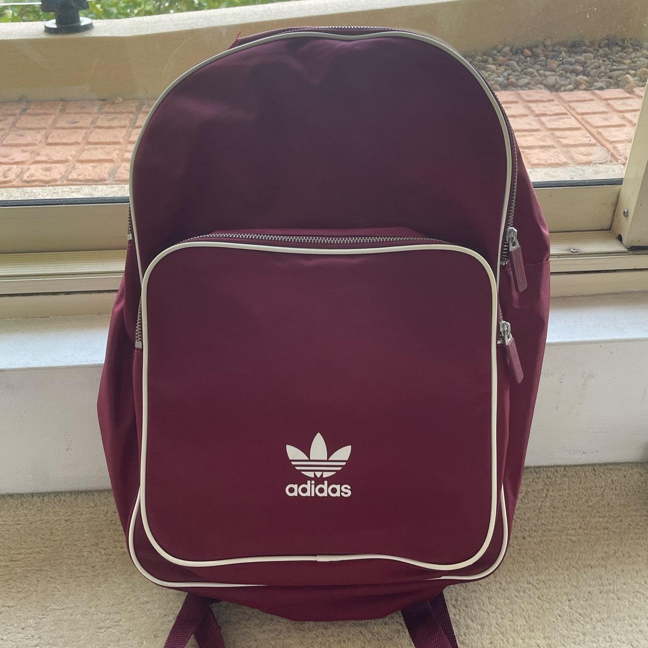 Burgundy Red Adidas Backpack 2 pockets : front... - Depop