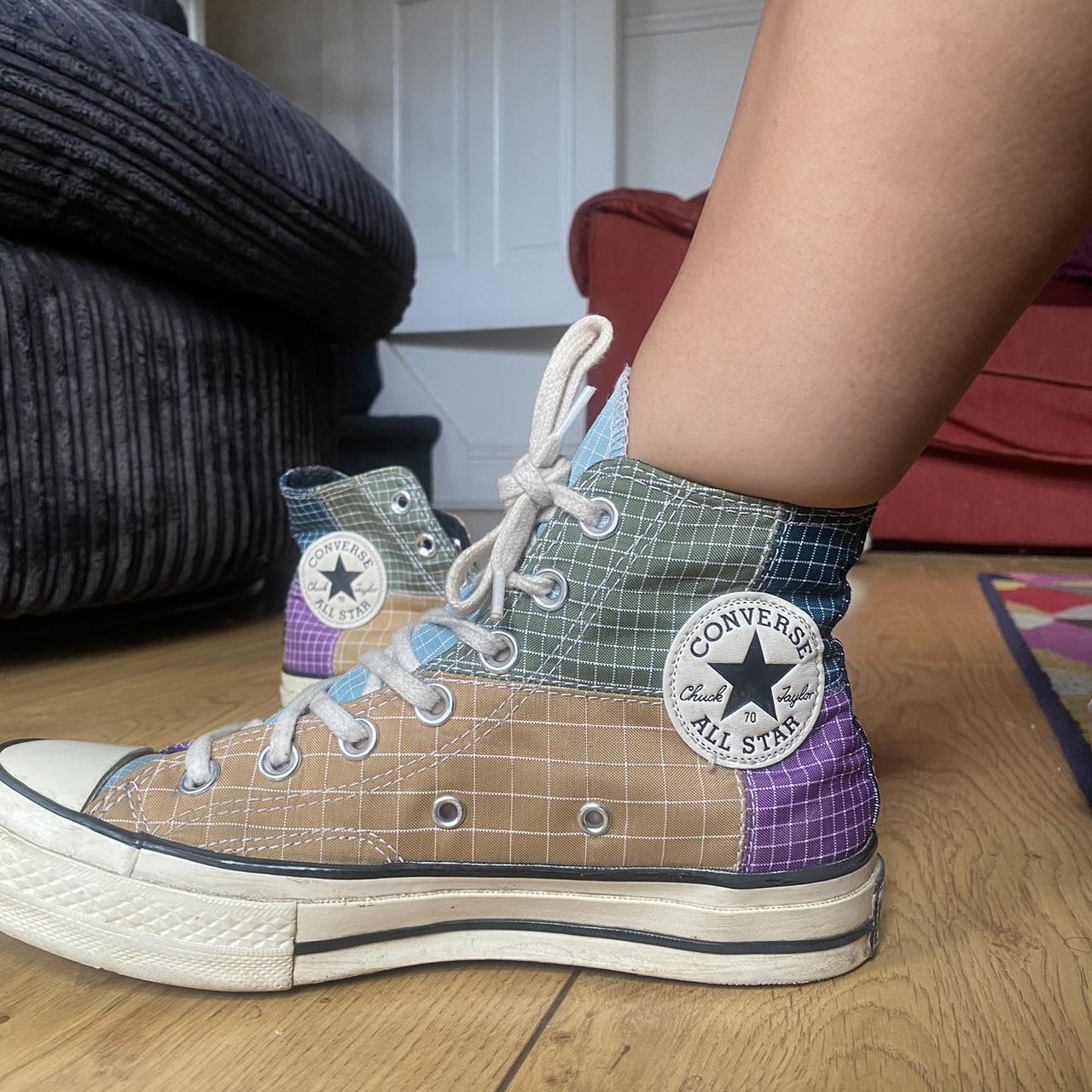 💜💚Limited Edition Patchwork Converse💚💜 Size 5 Worn... - Depop