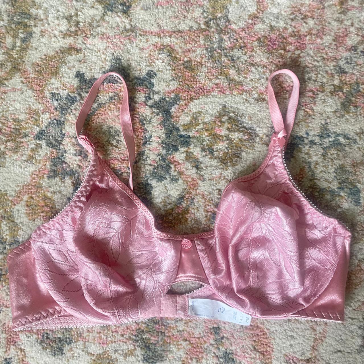 pink vintage satin/silk floral bra good... - Depop