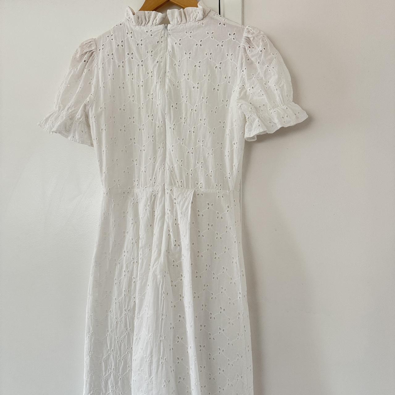 White eyelet ruffle v neck dress Waist 28... - Depop