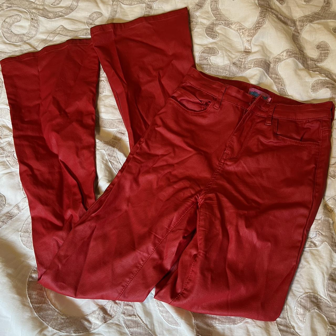Edikted Red Leather Flare Pant - Depop