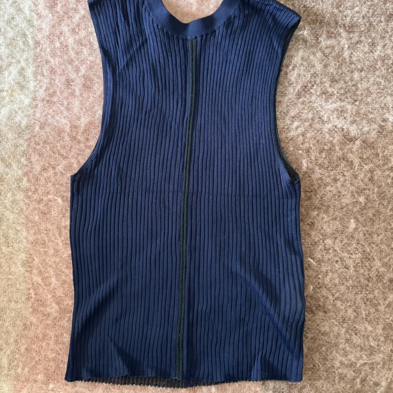 DION LEE Navy & green, dual coloured ribbed tank top... - Depop