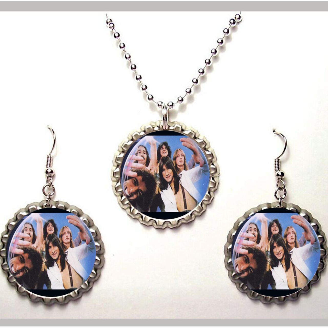 Journey Steve Perry Rock band necklace and earrings... - Depop