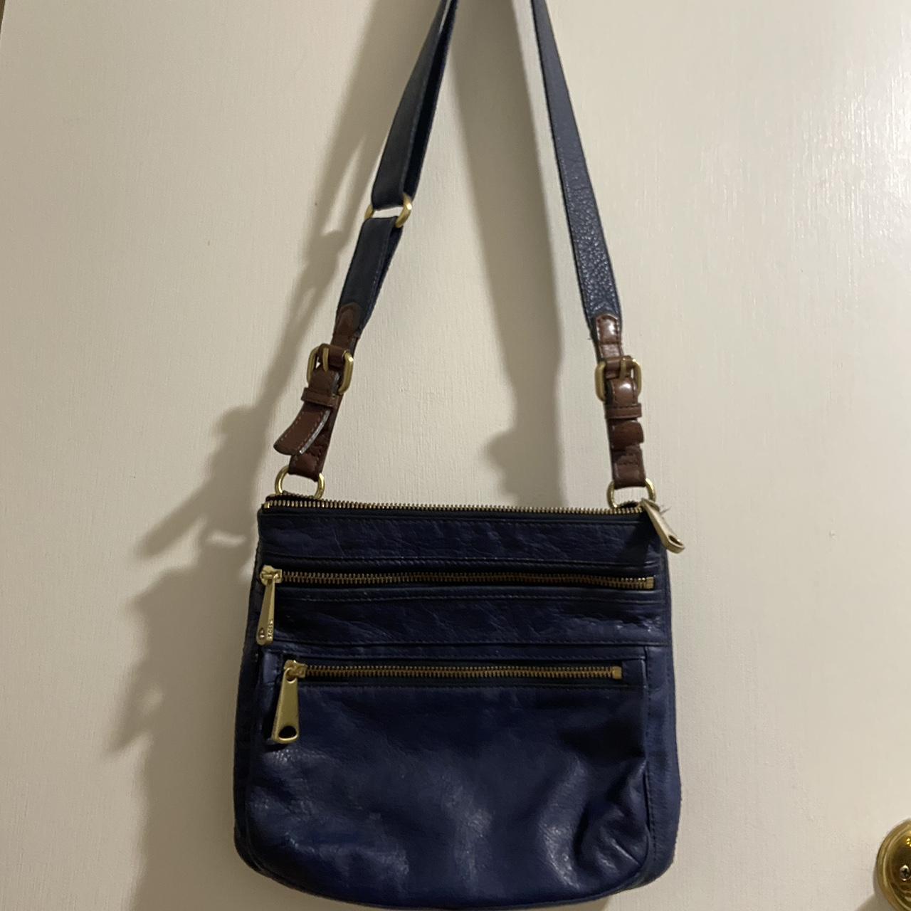 Fossil blue Explorer crossbody bag in pebbled... - Depop