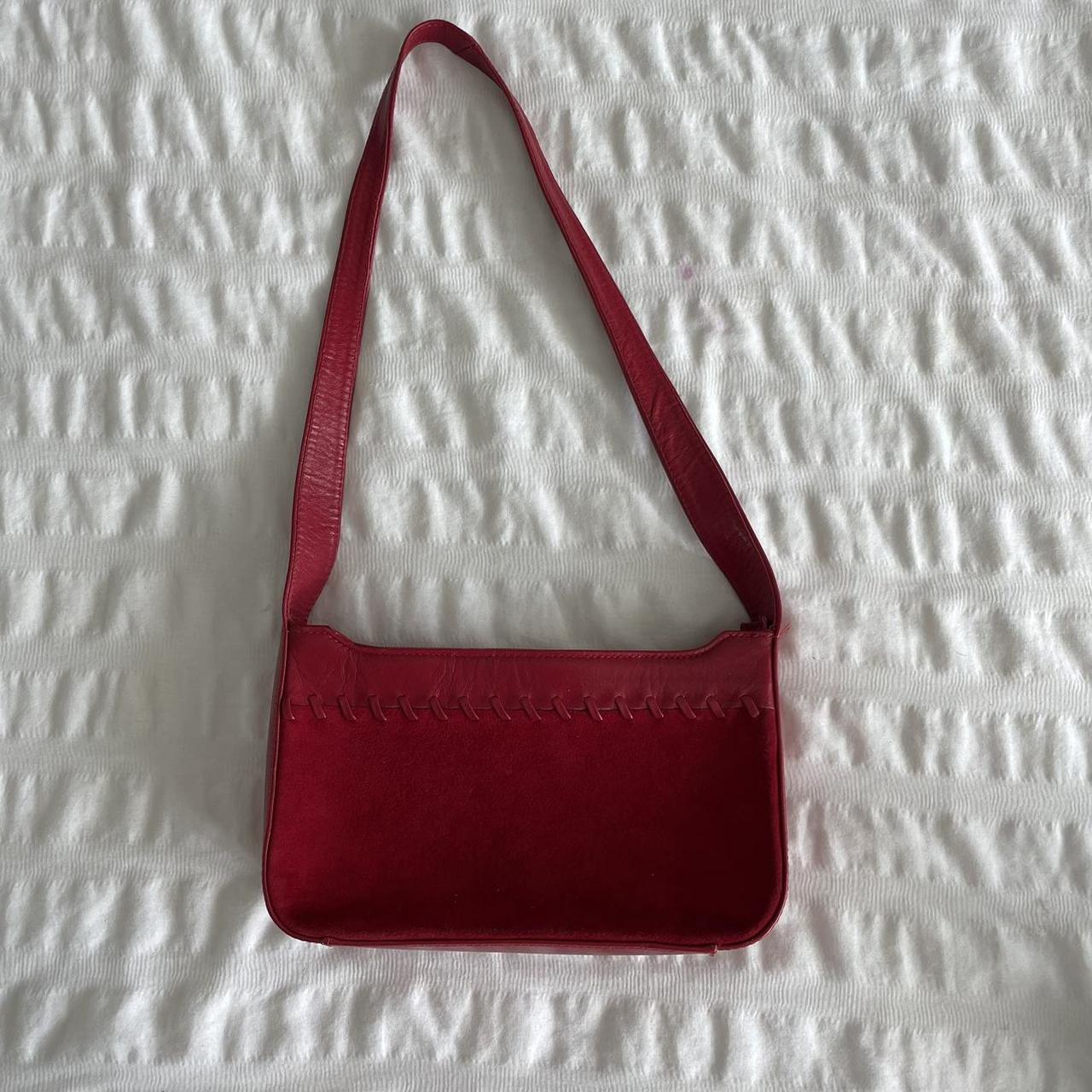 cutest leather suede cherry red shoulder handbag... - Depop