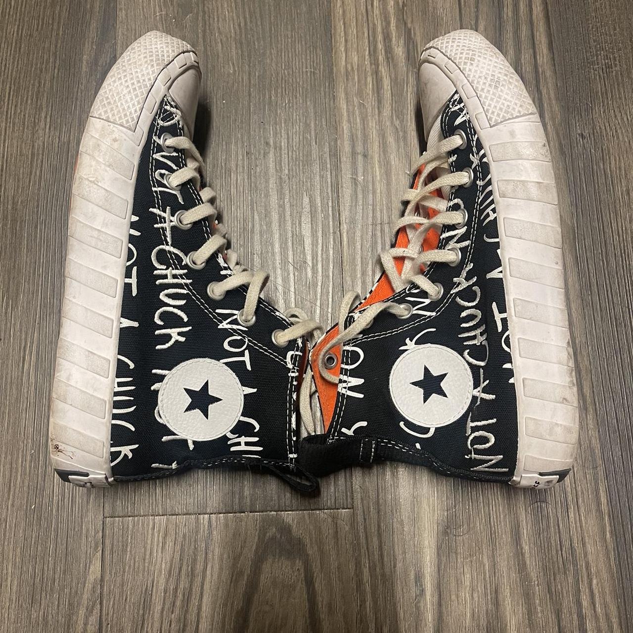 “not a chuck” black and white converse with orange... - Depop