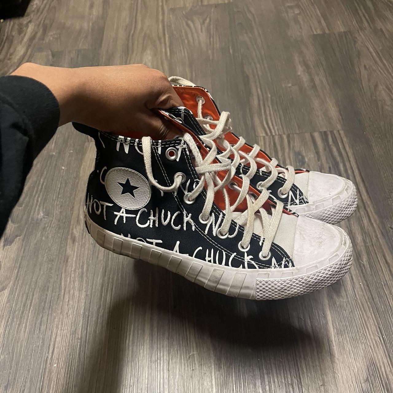 “not a chuck” black and white converse with orange... - Depop