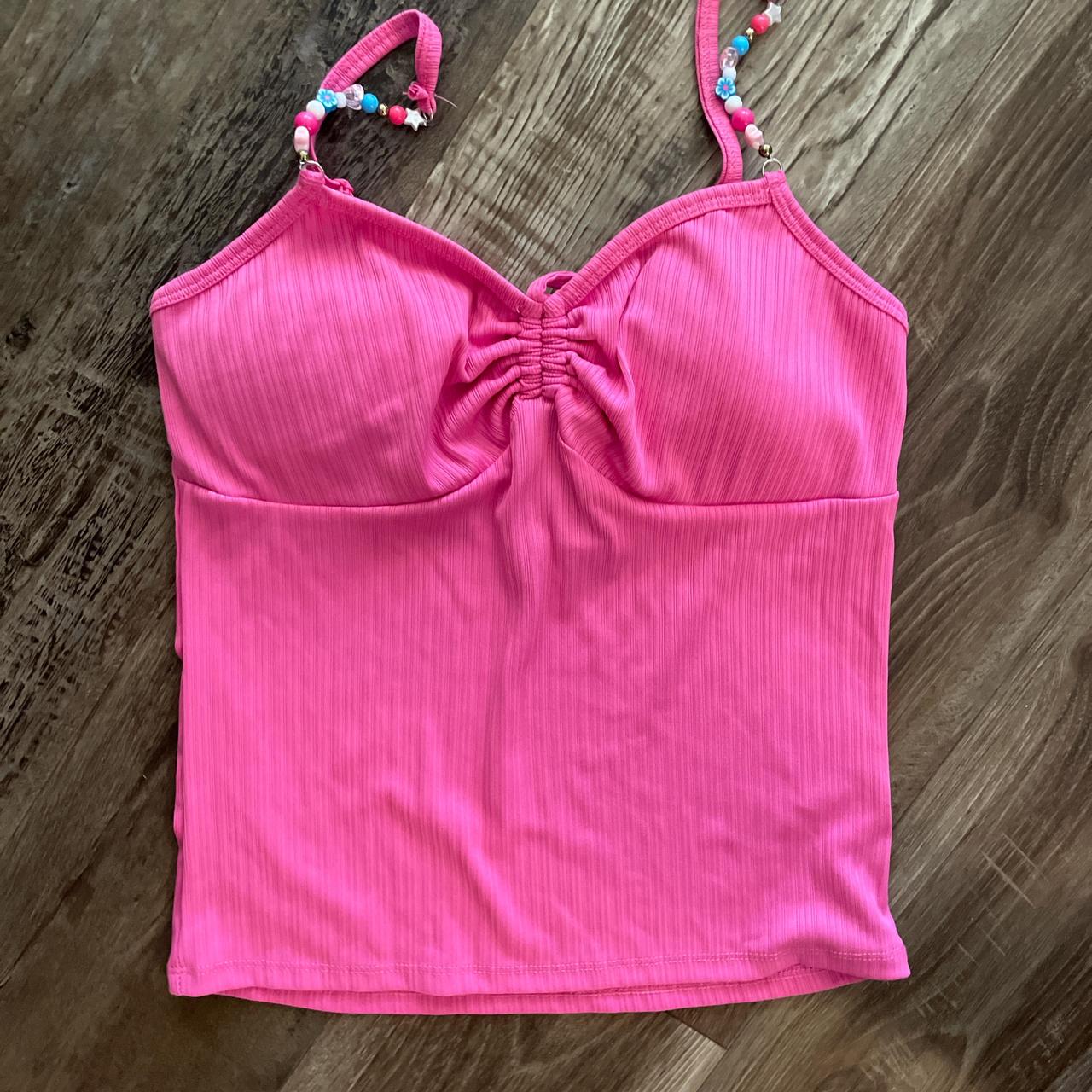Pink No Boundaries tank top with beaded sleeves... | Depop