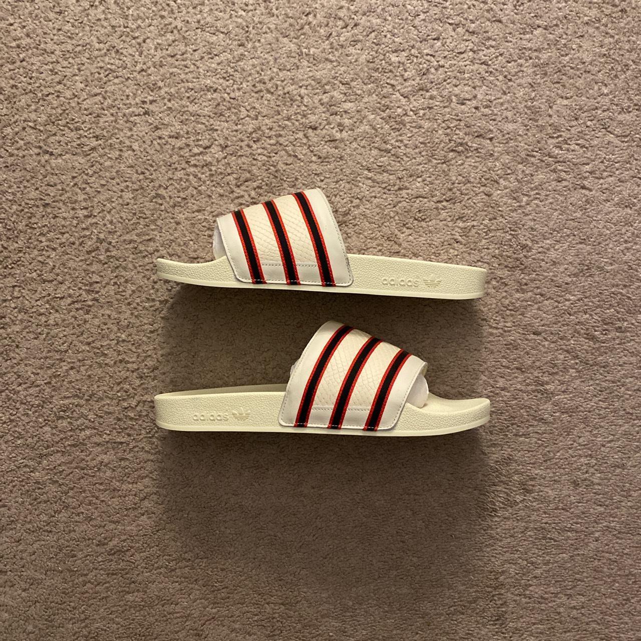 Adidas Men's White and Cream Slides | Depop