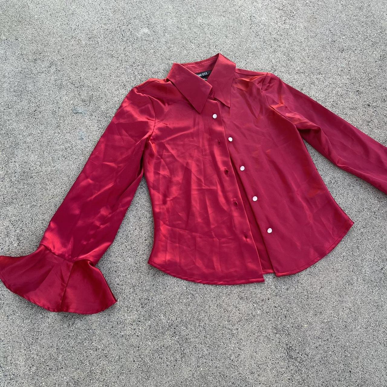 Vintage 90’s red satin bell sleeve top! This red... - Depop