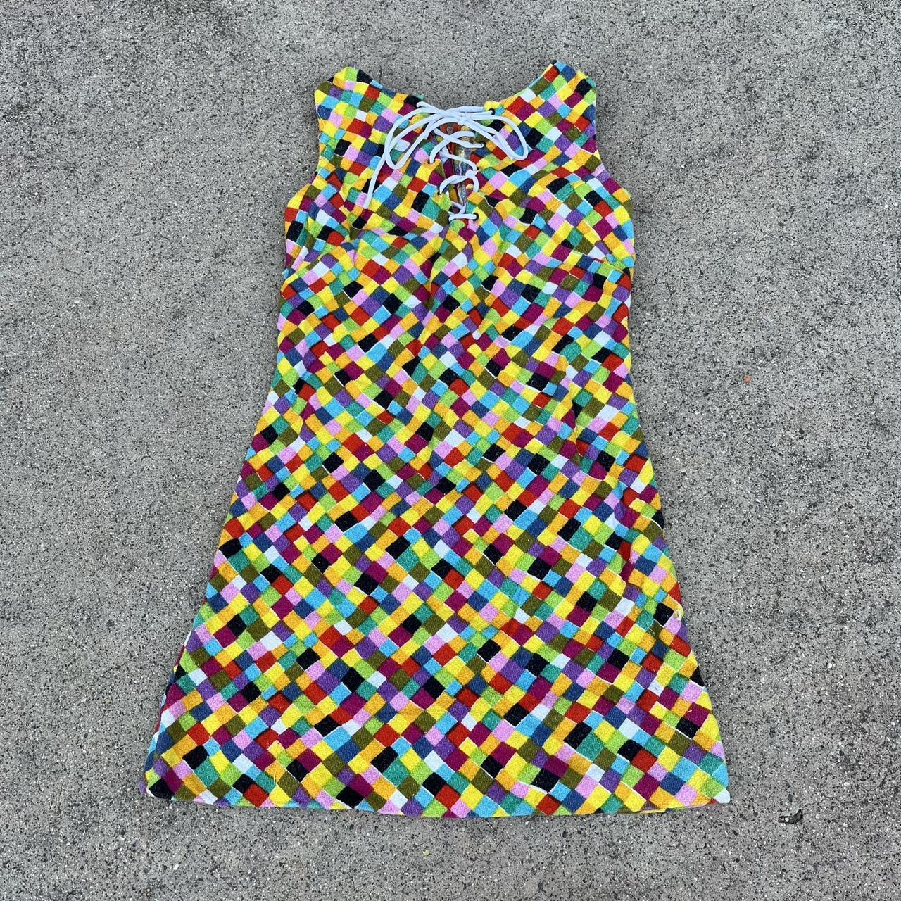 Vintage 70s psychedelic rainbow terry cloth micro... - Depop