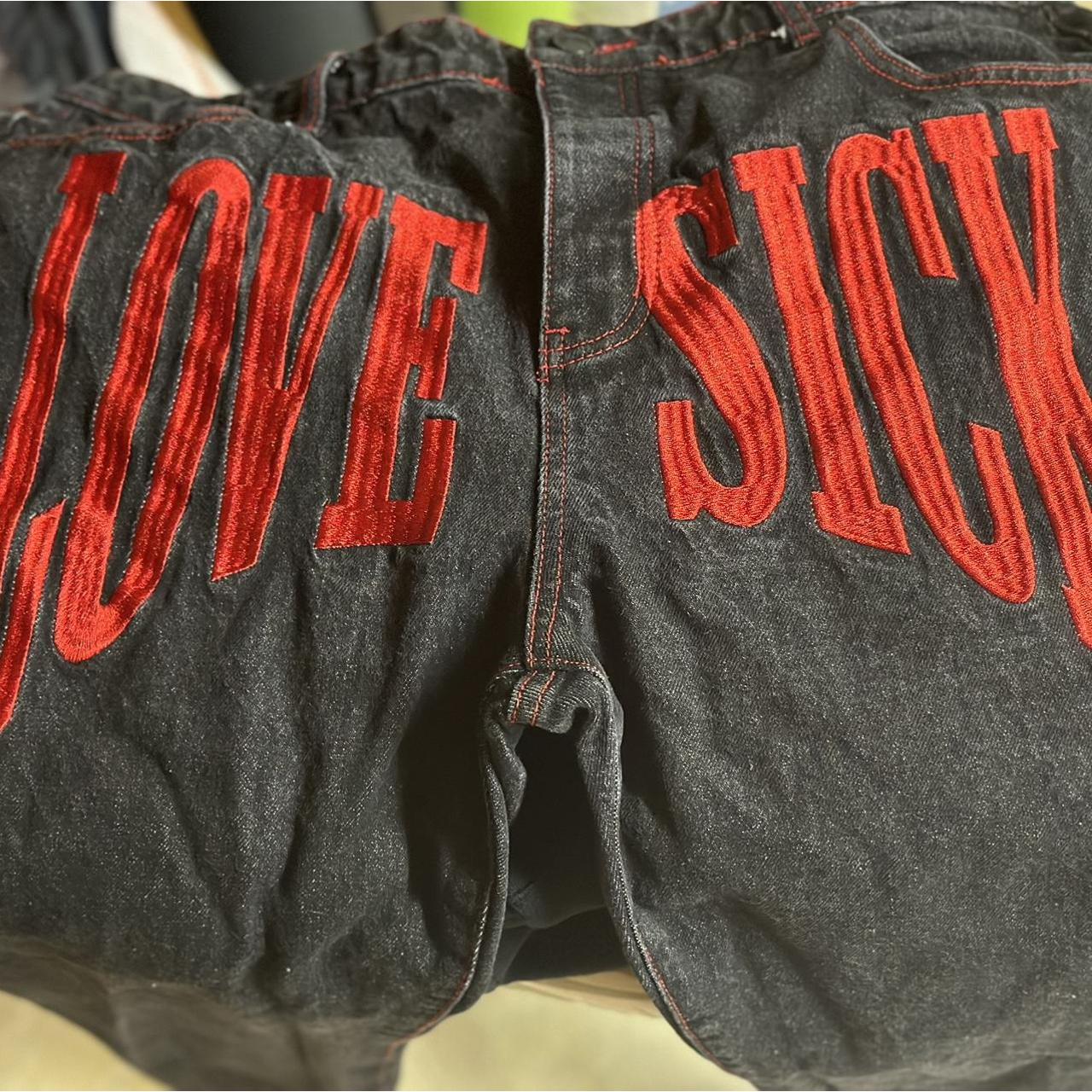 Love sick brand black and red jeans. Size 36. Like new. - Depop